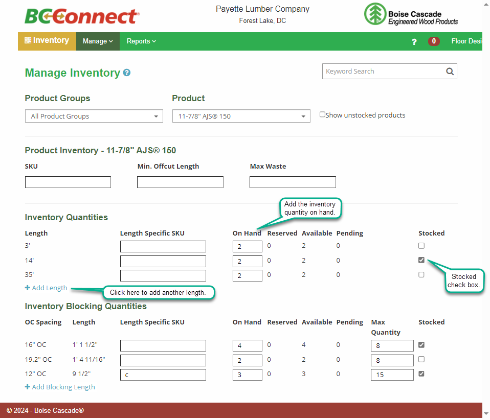 Using the Manage Inventory Page – Boise EWP Support